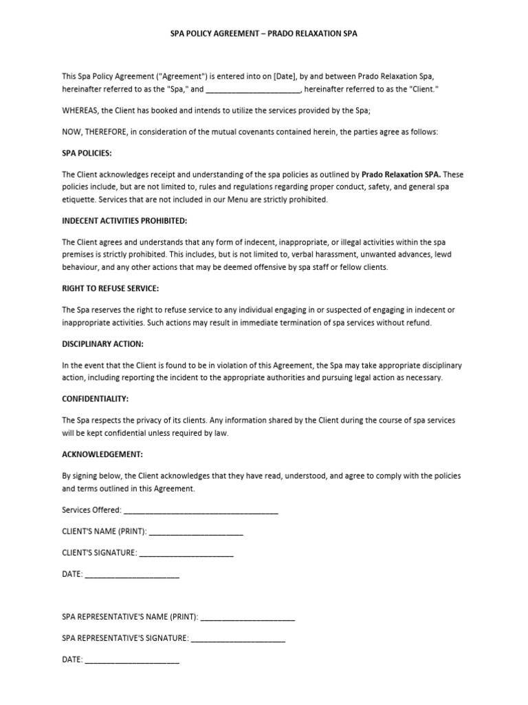 Spa Policy Agreement | PDF