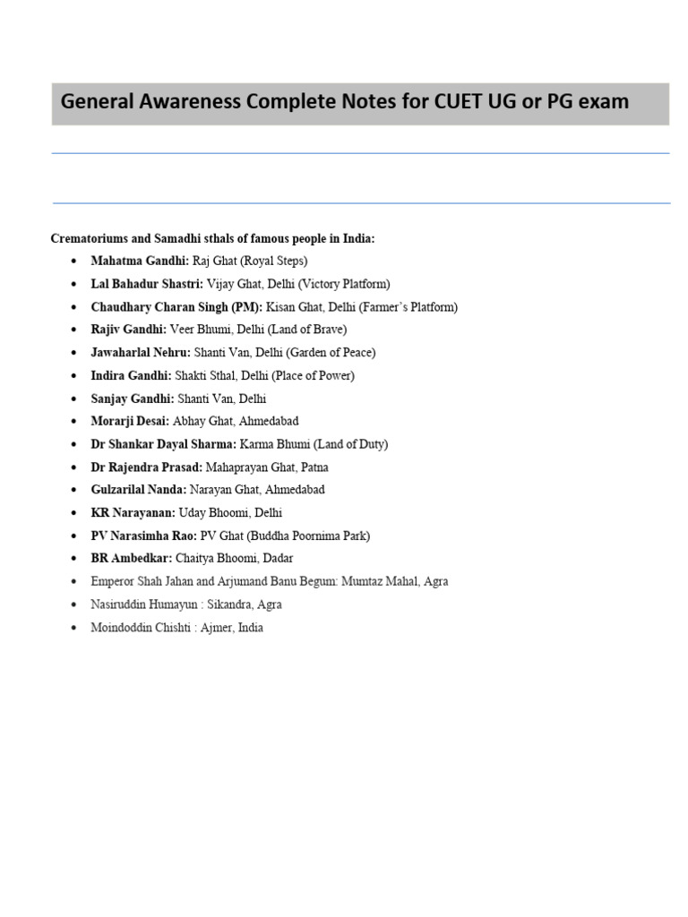 CUET General Awareness | PDF