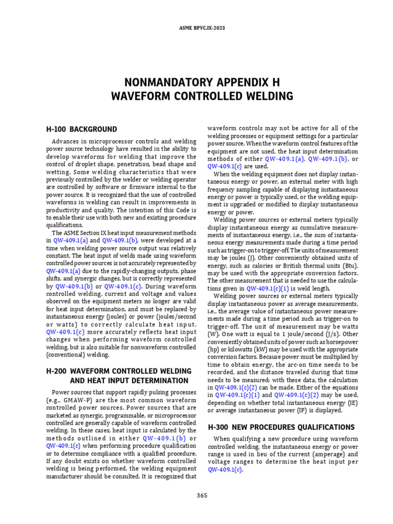 Nonmandatory Appendix H Asme BPVC Sec Ix 2023 | Download Free PDF | Power (Physics) | Watt