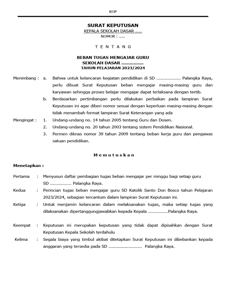 Format SK Beban Tugas | PDF