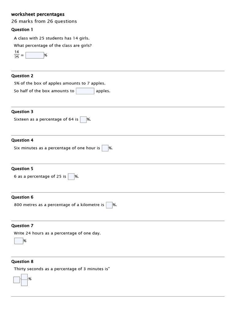 Worksheet Percentages | PDF