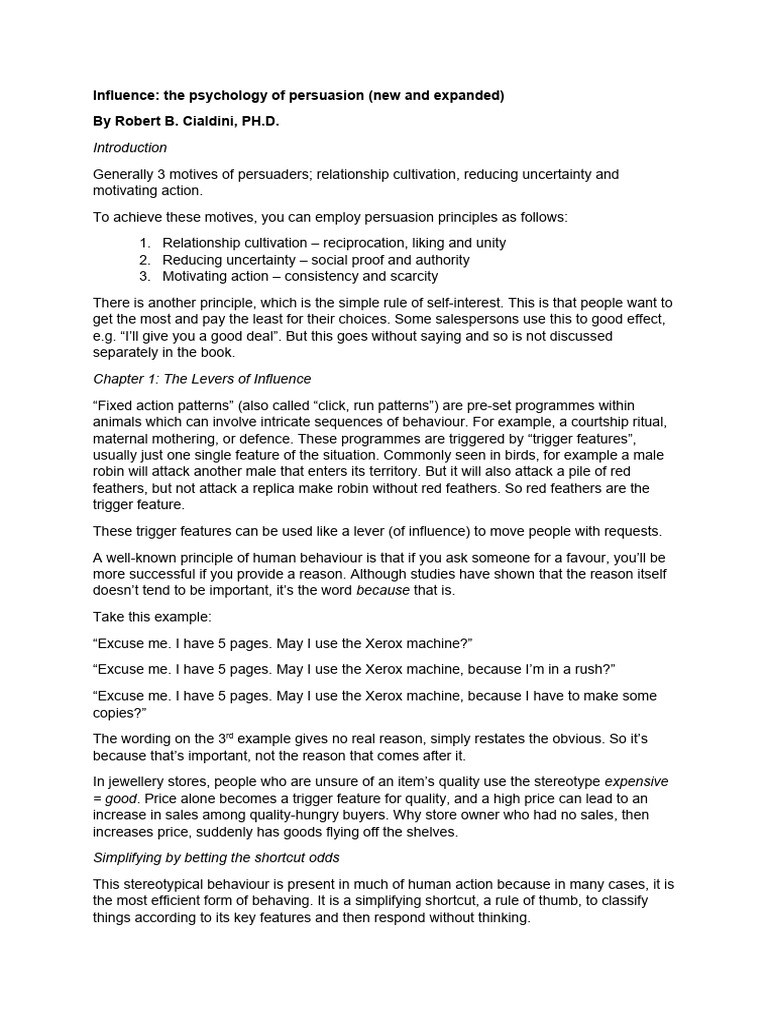 Influence-The Pyschology of Persuasion by Robert B. Caldini | PDF ...