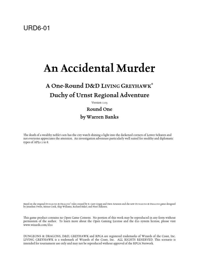 URD6-01 An Accidental Murder | PDF | Dungeons & Dragons | Role Playing Games