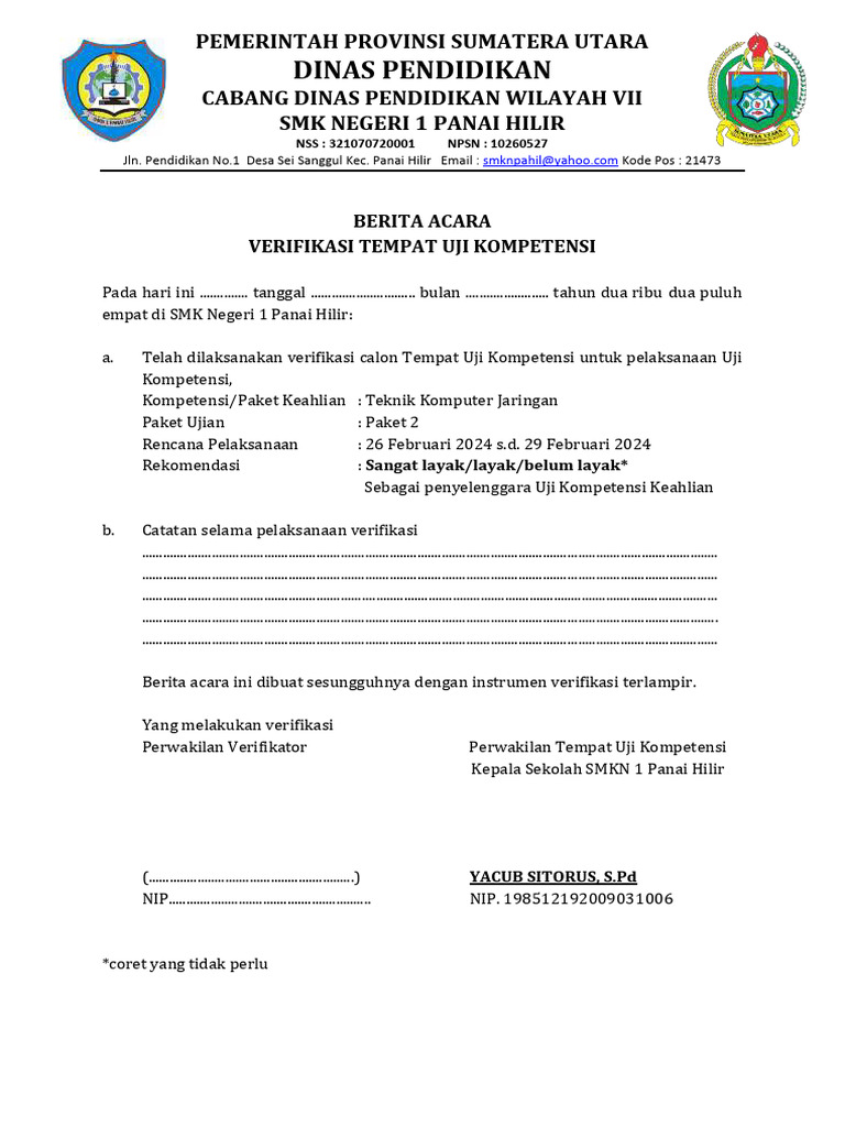 3. Berita Acara Verifikasi TUK TKJ dan TKR | PDF