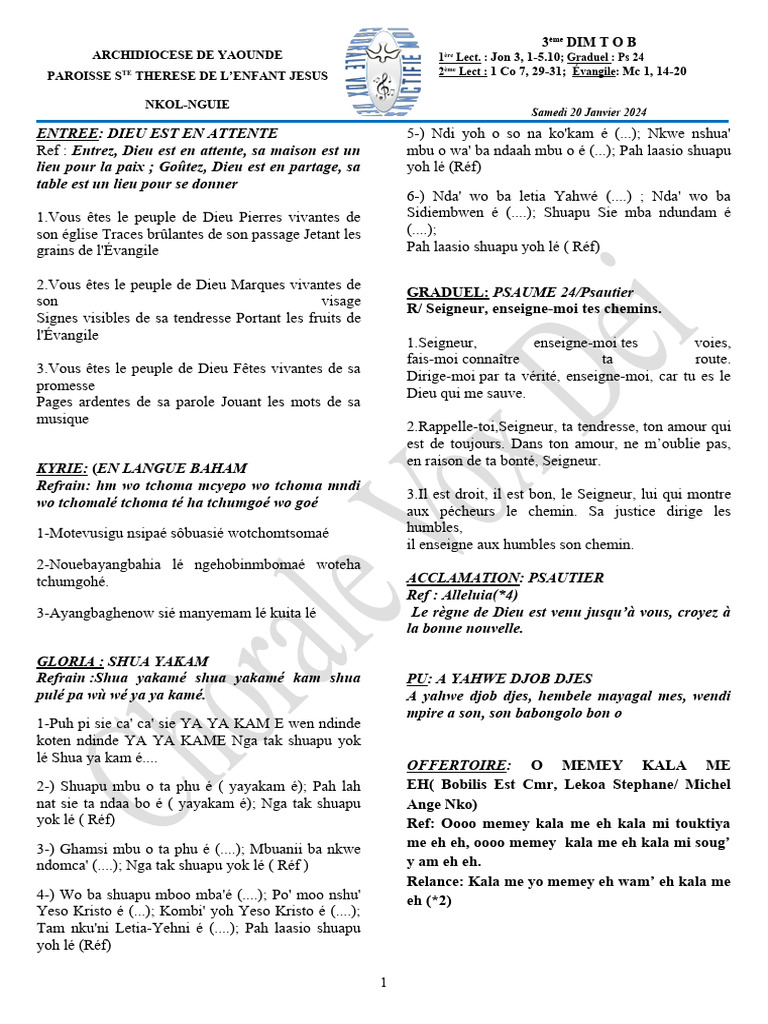 3eme Dim TOB 20-01-2024 | PDF