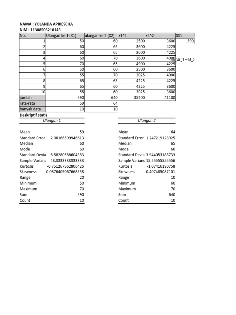 Contoh Data Sampel Excel Pertemuan Ke 9-1 | PDF