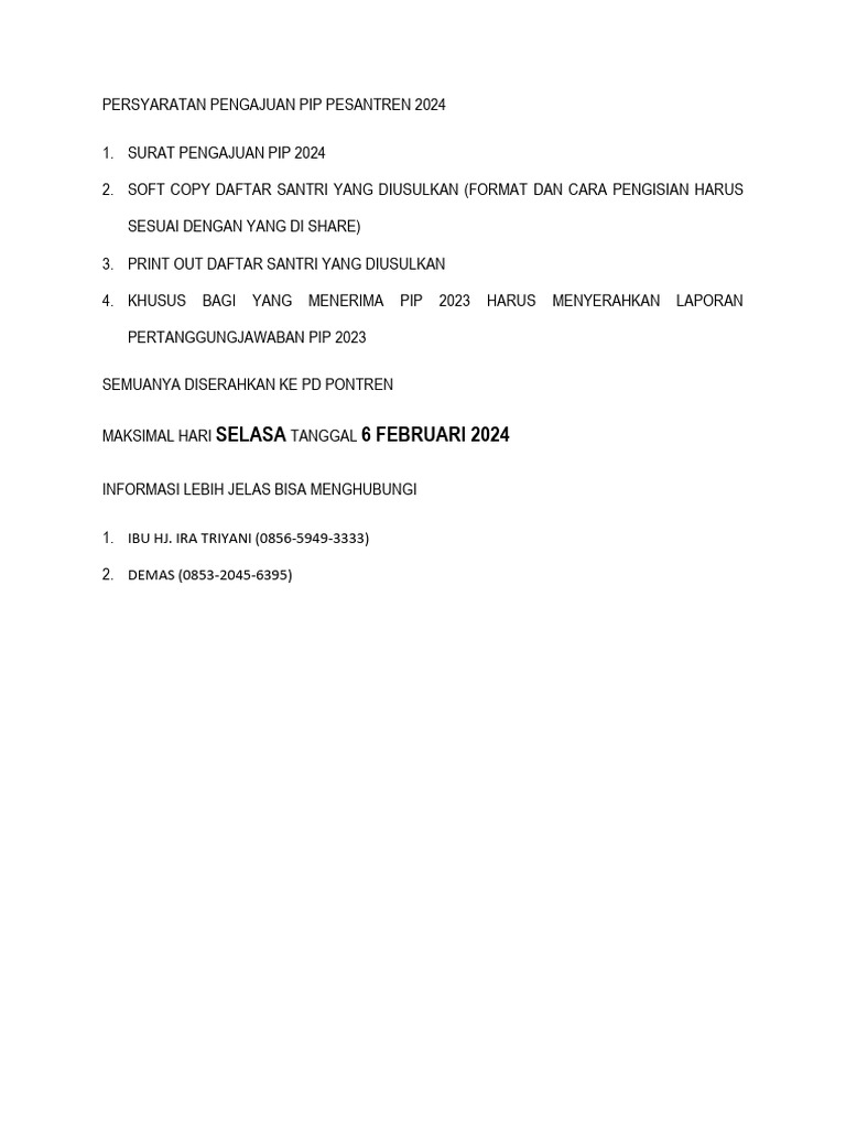 Persyaratan Pengajuan Pip Pesantren 2024 | PDF