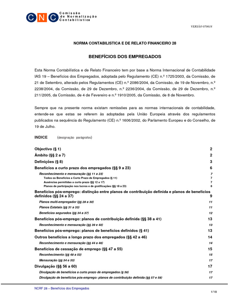 NCRF 28: Benefícios dos Empregados | PDF | Emprego | Seguro
