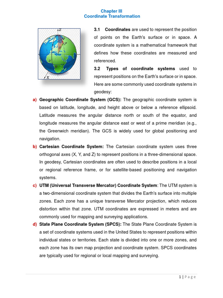 Chaper three coordinate transformation MTU (1) | PDF | Geodesy | Latitude