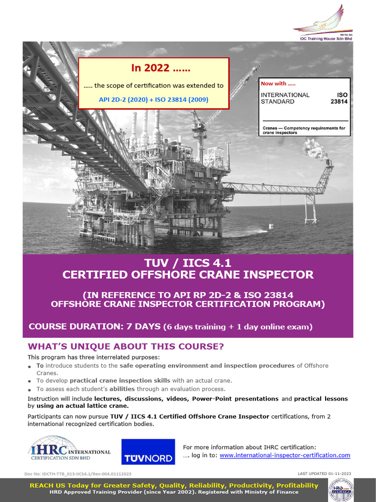 TUV IICS 41 Offshore Crane IDCTH-TTB 013-IICS41Rev-00401112023 | PDF ...