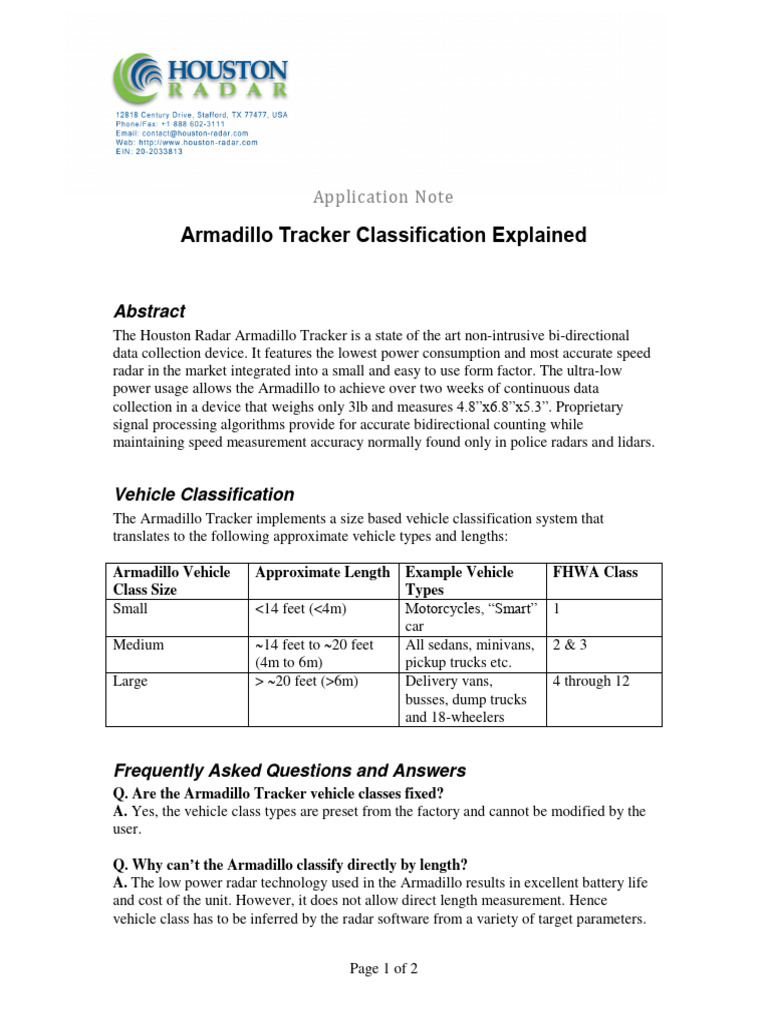 Armadillo Tracker Classification Length | PDF | Radar | Accuracy And Precision