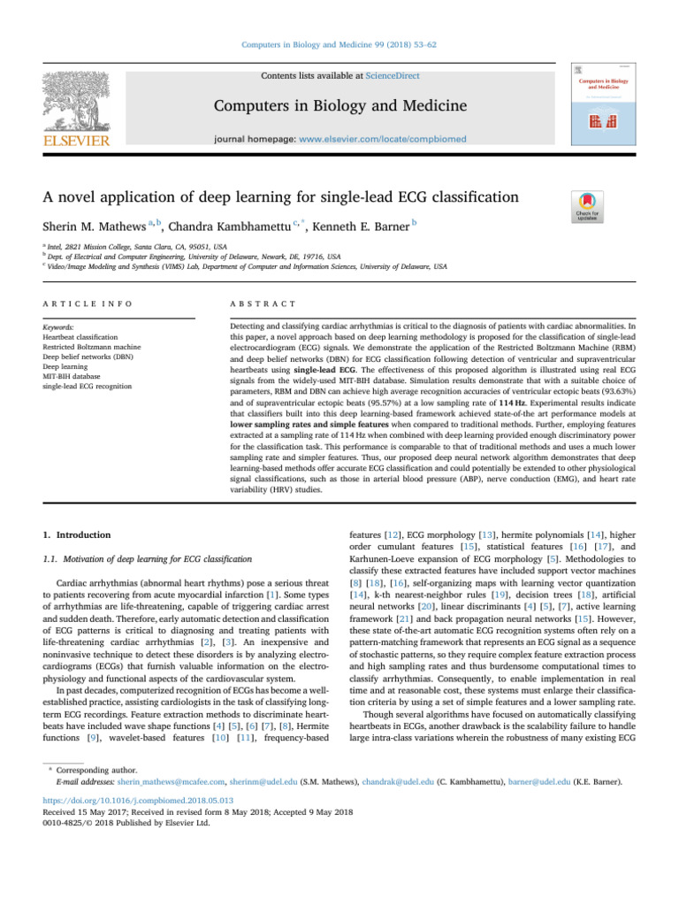 A Novel Application Of Deep Learning For Single Lead Ecg Classification Pdf