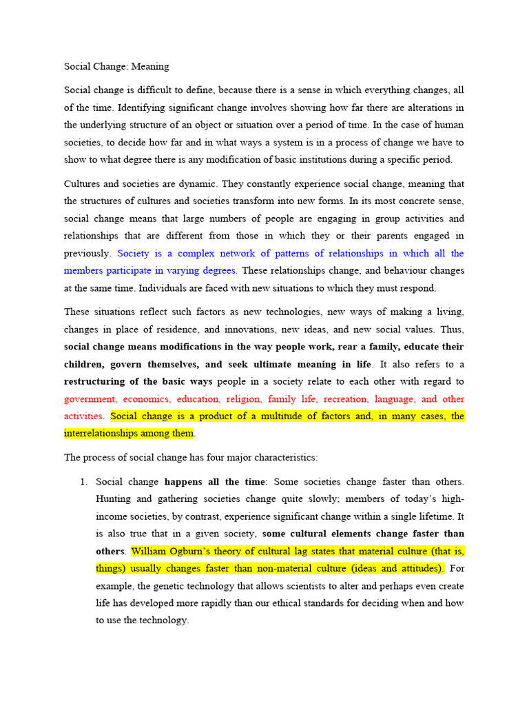 Social Change Meaning and Theories | PDF | Social Science