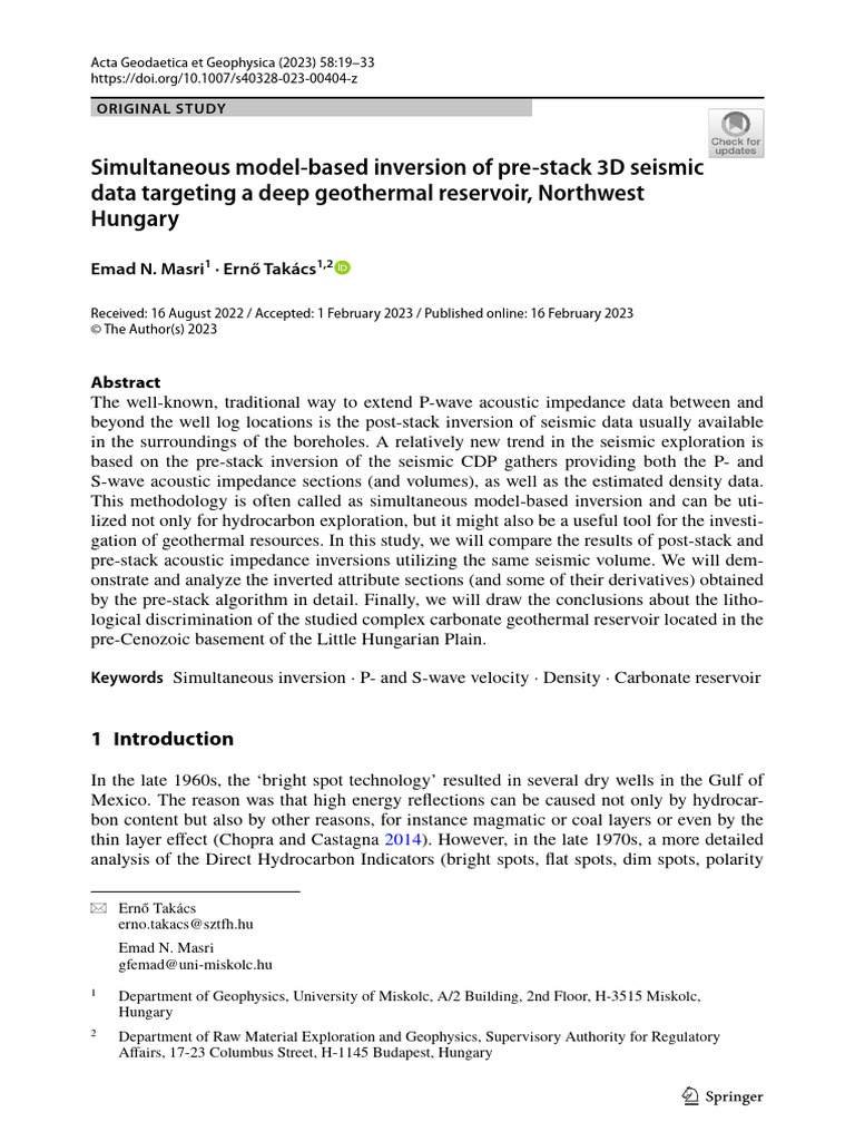 Simultaneous Model Based Inversion of Pre Stack 3D Seismic Data Targeting A Deep Geothermal ...