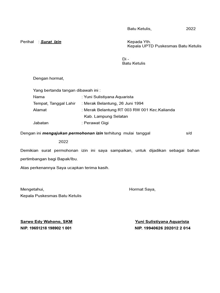 Surat Izin Cuti Melahirkan | PDF