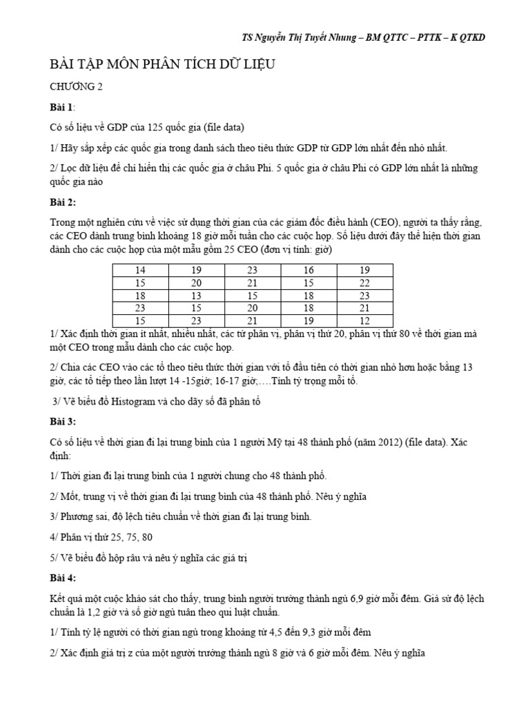 BÀI TẬP CHƯƠNG 2 - MÔN PTDL - SV | PDF