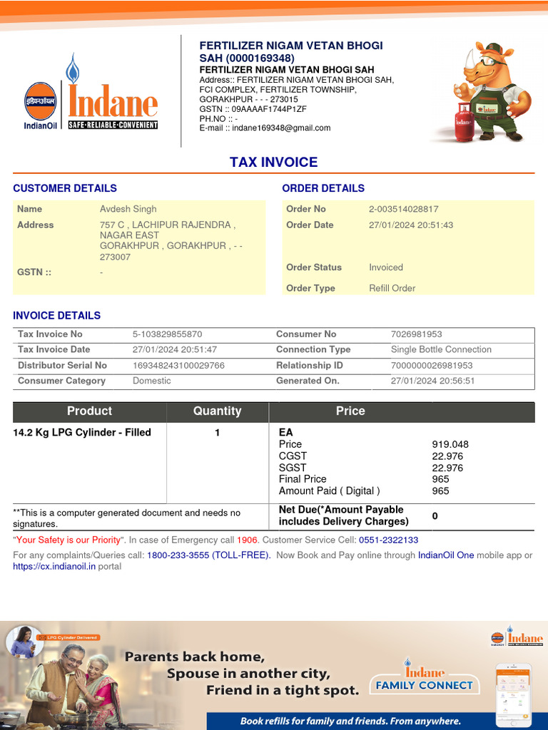 LPG Bill | PDF | Liquefied Petroleum Gas | Insurance