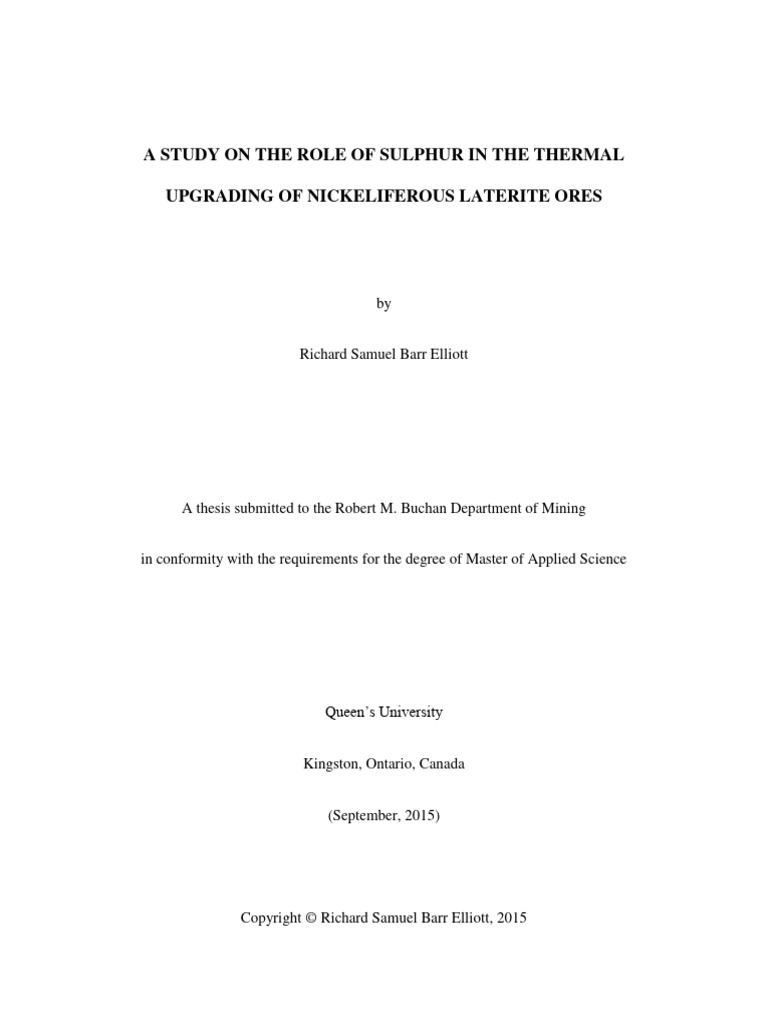 A Study On The Role of Sulphur in The Thermal Upgrading of ...