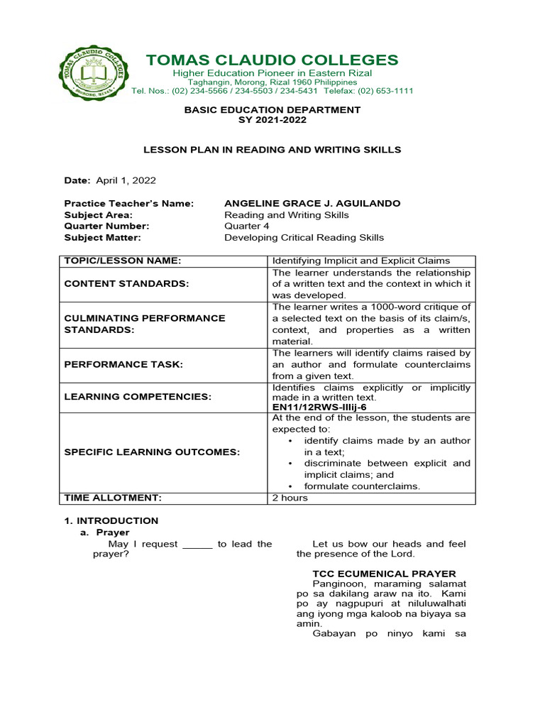 LP Identifying Implicit and Explicit Claims | PDF