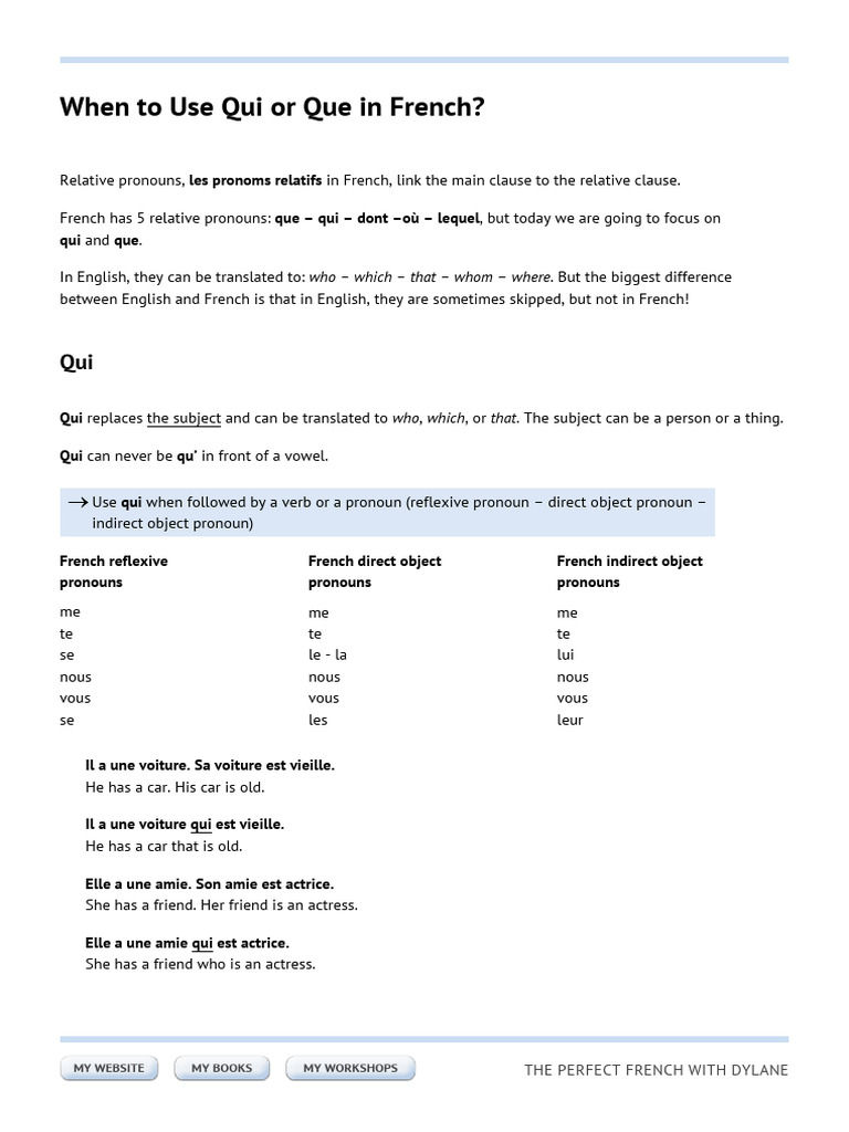 The Perfect French - When To Use Qui or Que in F | PDF