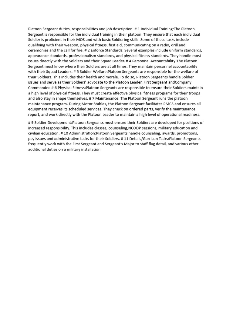 Platoon Sergeant Duties | PDF