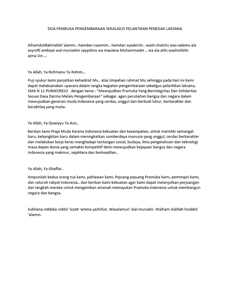 Doa Pembuka Pelantikan Laksana | PDF | Karier & Perkembangan | Pengembangan Diri