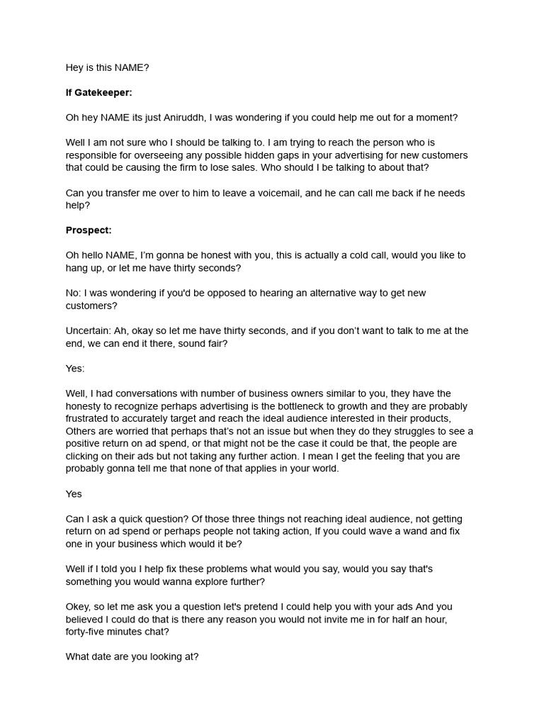 Cold Call Script | PDF