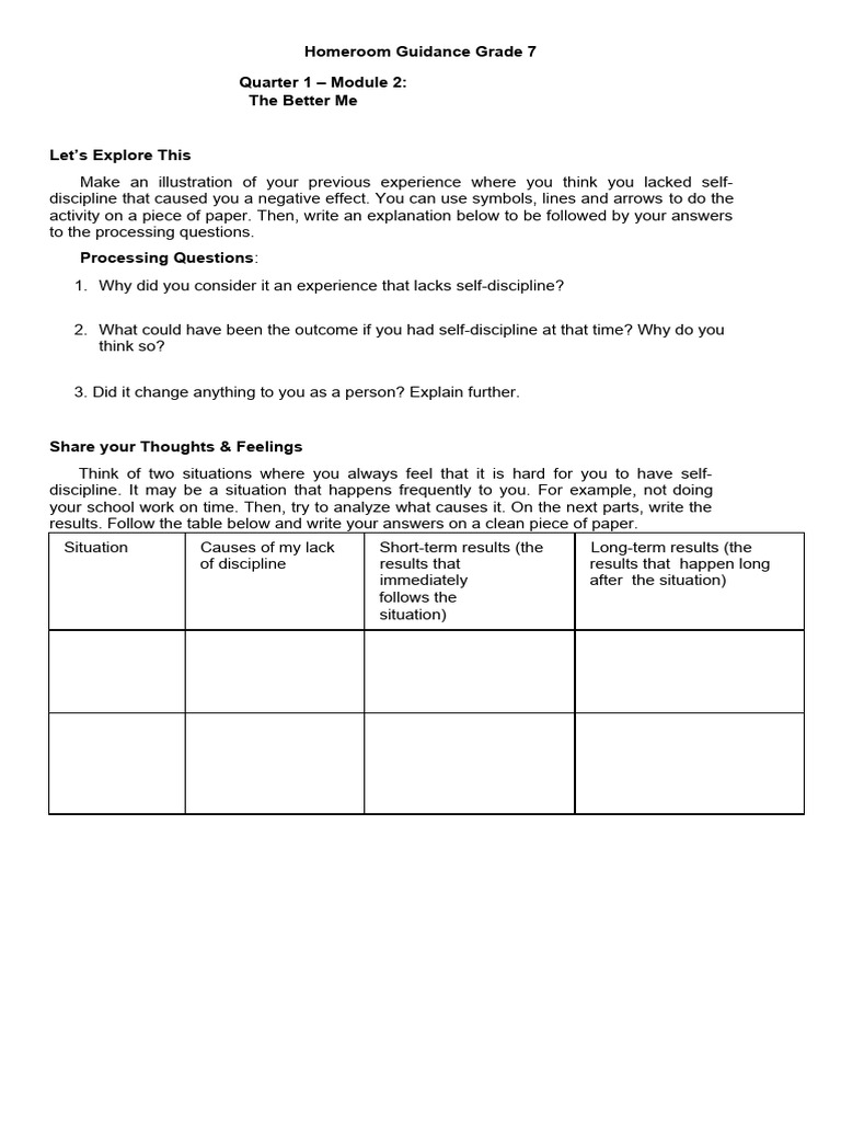 Homeroom Guidance Grade 7 Answer Sheets | PDF | Disciplines | Behavior Modification