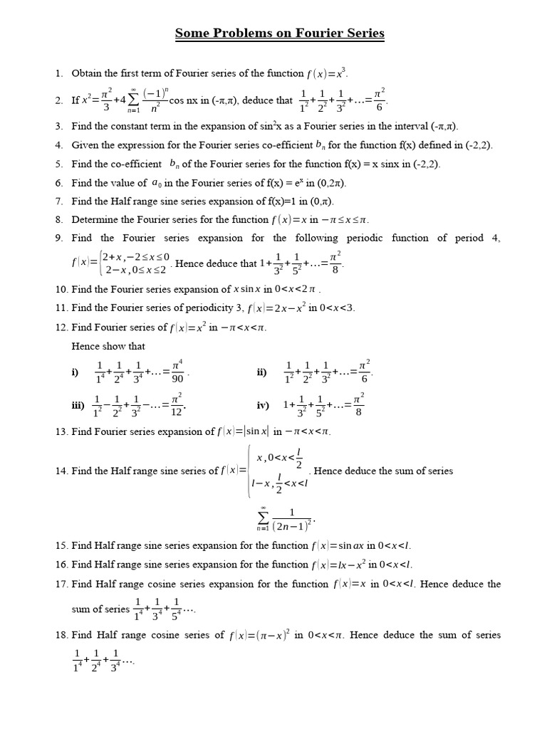 Fourier Series Problems | PDF Fourier Series Problems | PDF
