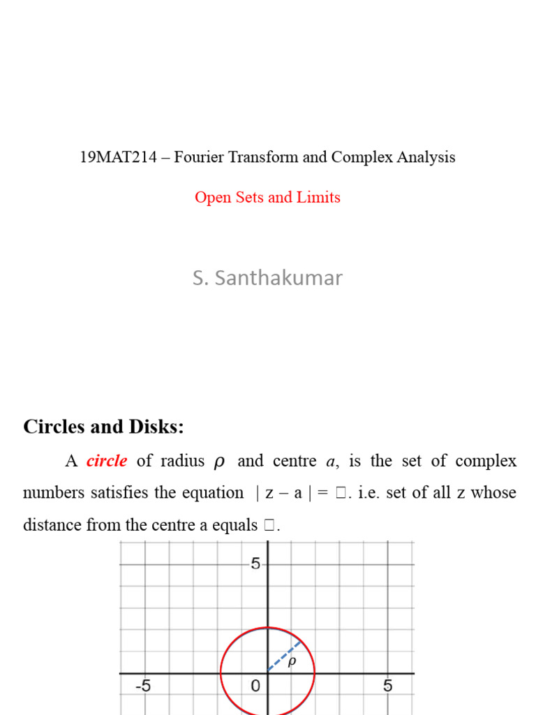 L2 - Open Sets and Limits - 19MAT214 - Fourier Transform and Complex Analysis | PDF | Circle ...