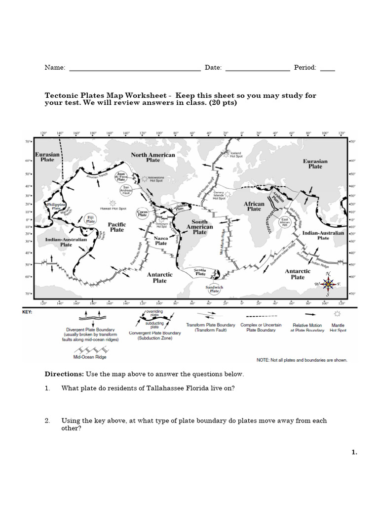 Plate Tectonics Worksheetwith Questions | PDF | Plate Tectonics ...