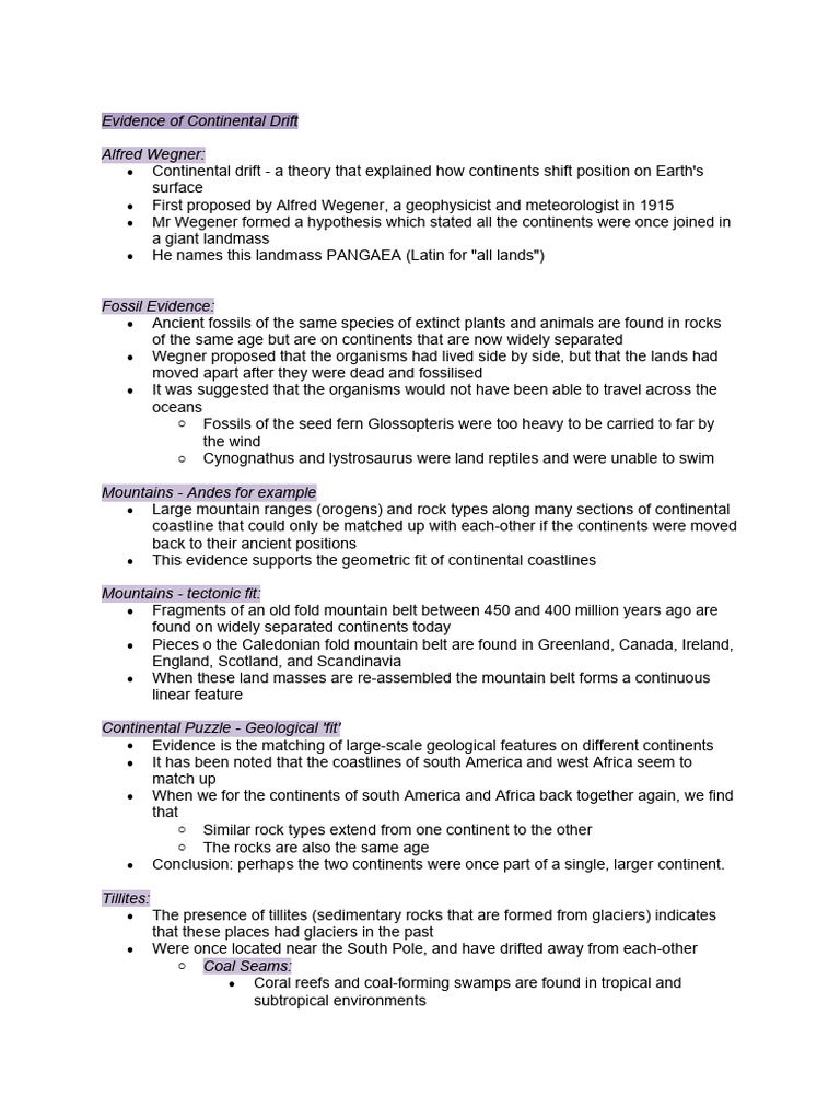 continental drift theory notes | PDF | Plate Tectonics | Continent