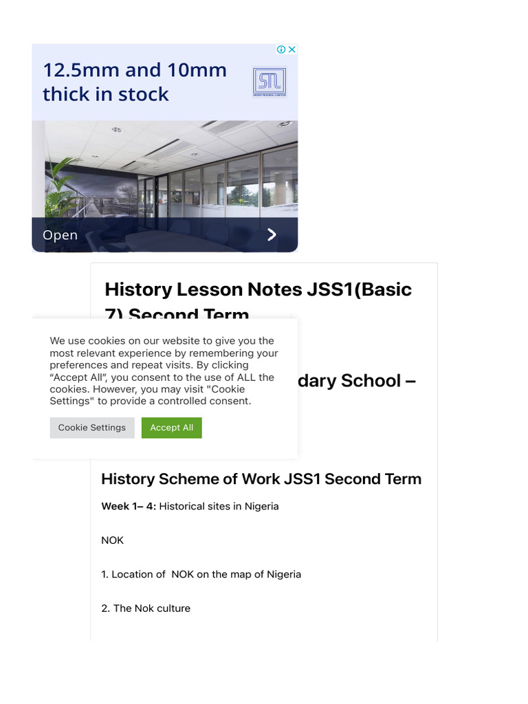 History Lesson Notes JSS1 (Basic 7) Second Term | PDF