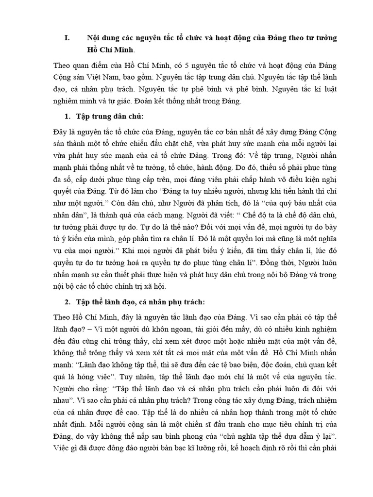 Nội dung các nguyên tắc tổ chức và hoạt động của Đảng theo tư tưởng Hồ Chí Minh | PDF