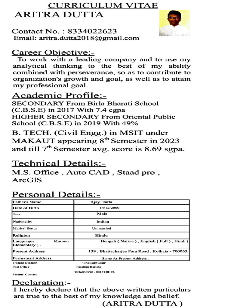 Aritra Dutta. Cv. - Aritra Dutta | PDF