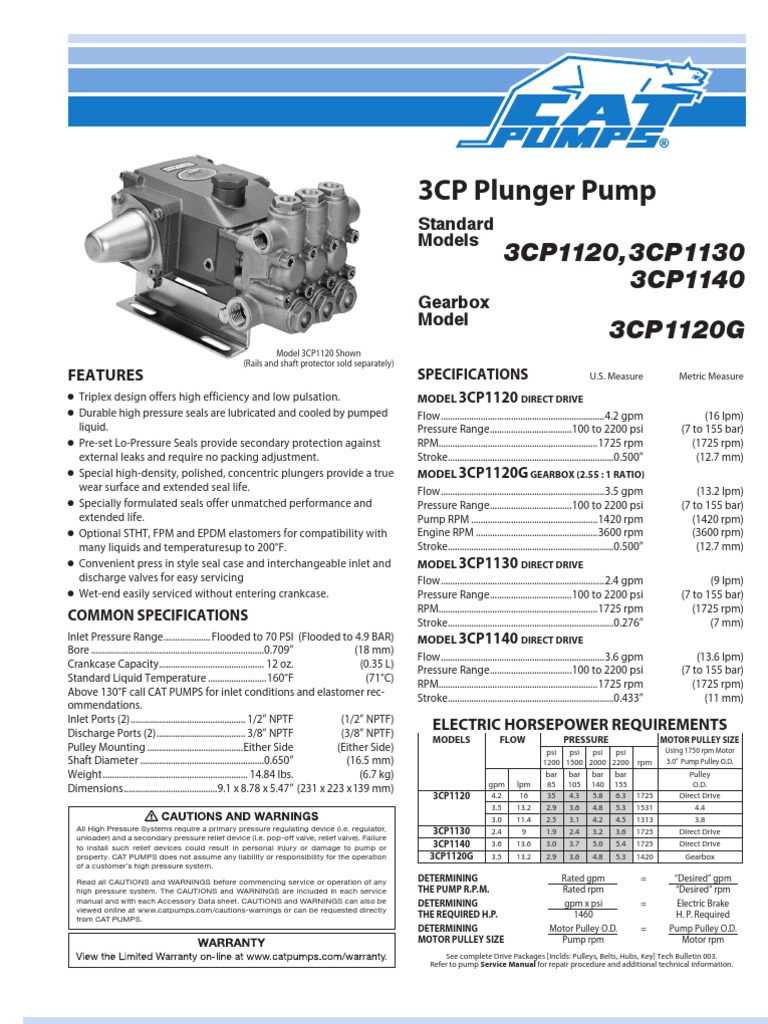3cp1120 Cat Pump Specifications Guide Pdf Pump Machines