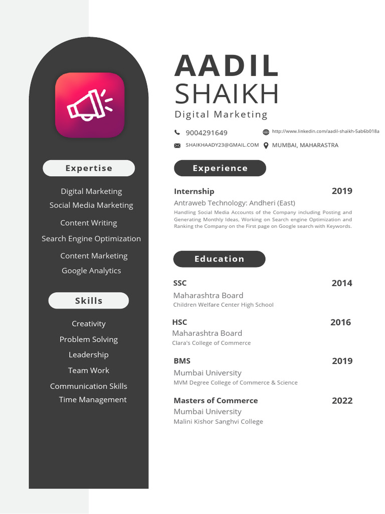 Digital Marketing Profile for Freshers | PDF | Digital Marketing ...