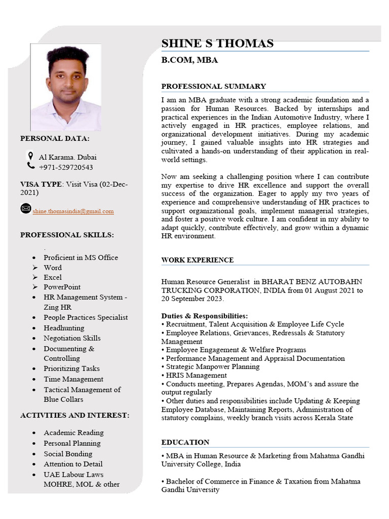 Shine S Thomas - CV - 5 | PDF
