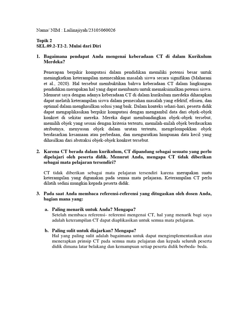 T2-2. Mulai Dari Diri CT - 23105060026 - Lailinajiyah | PDF | Karier & Perkembangan