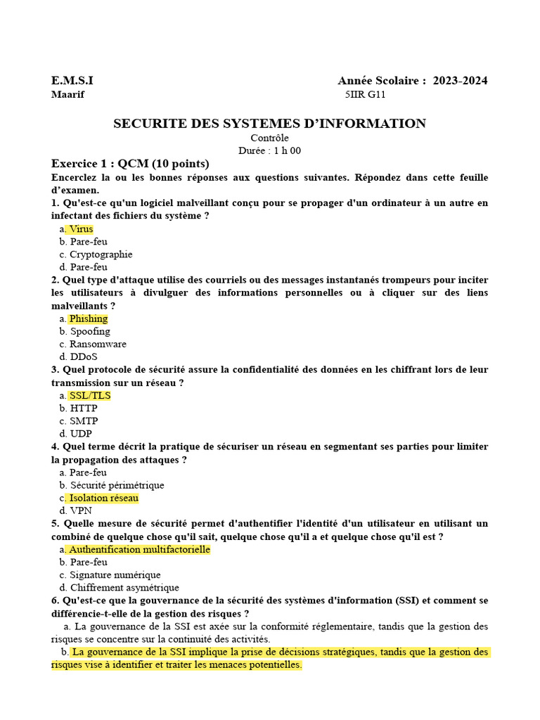 Examen Securite | PDF