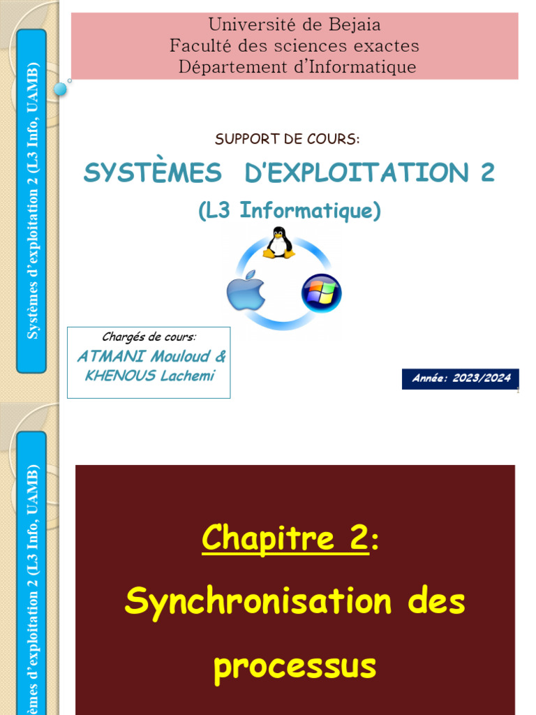 SUPPORT DE COURS SE2 (CHAPITRE2 SYNCHRONISATION DES PROCESSUS) (2023-2024) vf1 | PDF