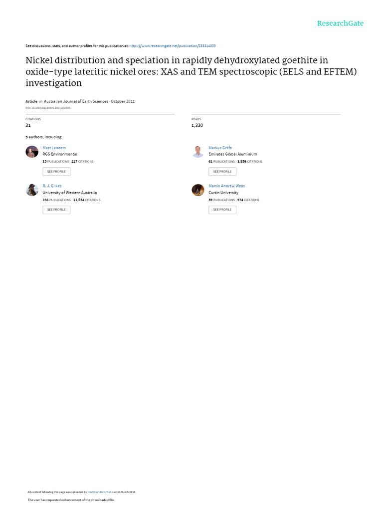 Nickel Distribution and Speciation in Rapidly Dehydroxylated Goethite ...