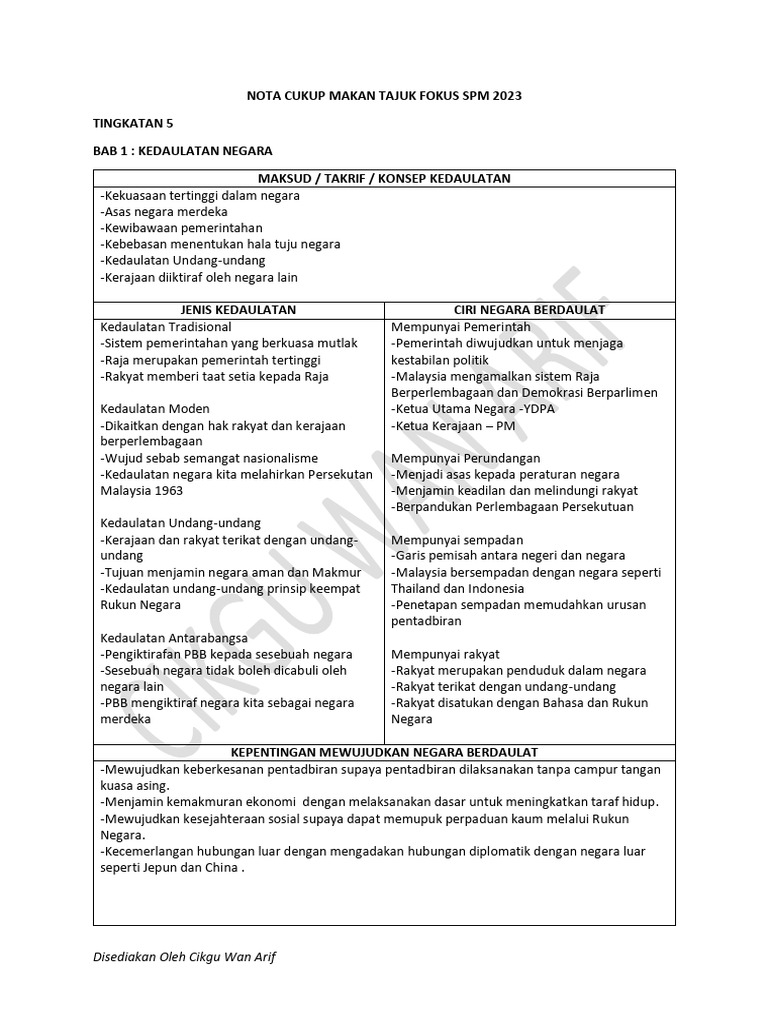 Nota Sejarah T5 Fokus SPM 2023 | PDF