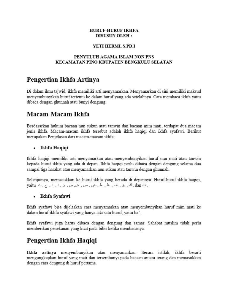 Jenis dan Pengertian Huruf Ikhfa | PDF