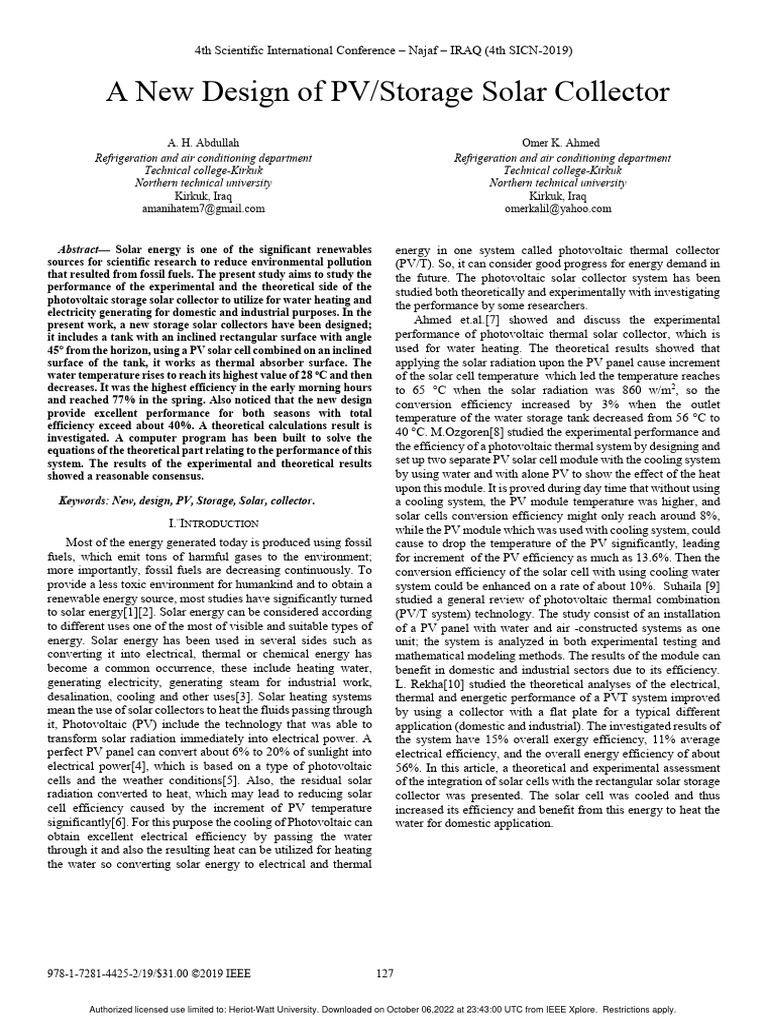 A New Design of PV Storage Solar Collector | PDF | Photovoltaics | Solar Energy