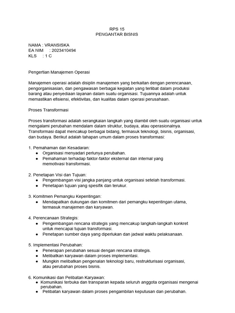 RPS 15 | PDF | Karier & Perkembangan | Bisnis