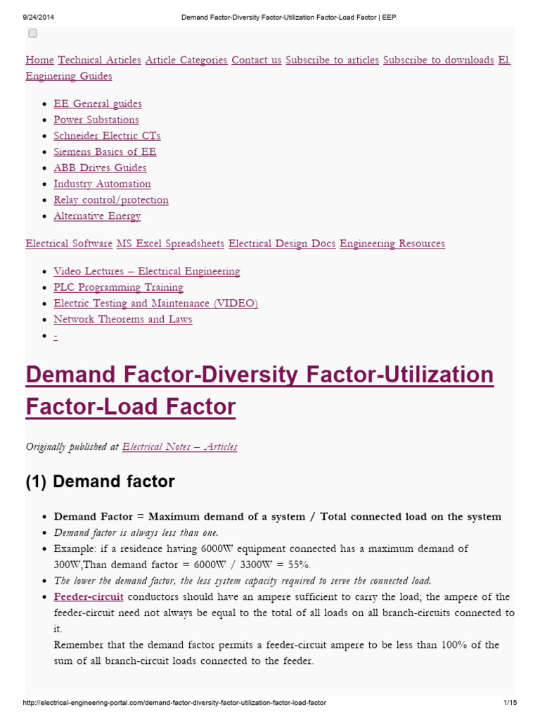 Demand Factor Diversity Factor Utilization Factor Load Factor EEP | PDF ...