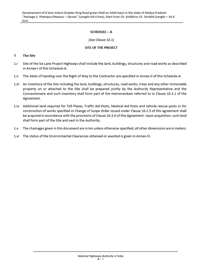 Schedule A Indore Ring Road Package-1 - 2023!12!07 | PDF | Road | Traffic