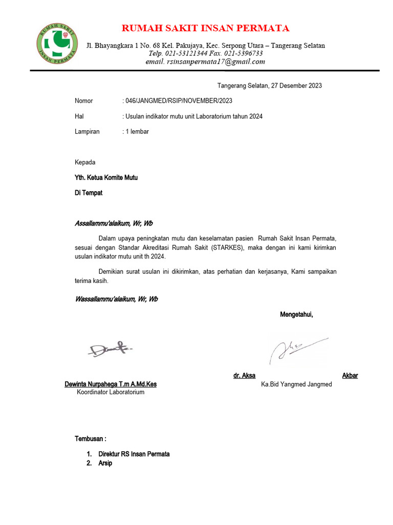 Usulan Indikator Mutu Laboratorium 2024 | PDF