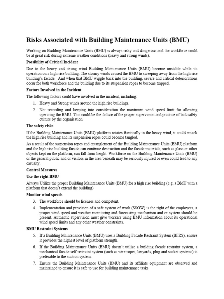 Risks Associated With Building Maintenance Units | PDF | Wound | Safety